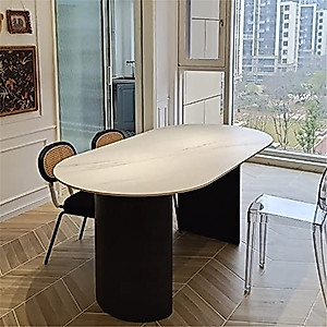 LITFAD Modern Dining Room Table Dinner Kitchen Table Oval Double Pedestal Dining Table Slate Top Restaurant Table - 63" L x 35.4" W x 29.5" H, Table Only(Not Including Chairs)