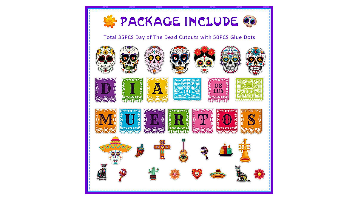 Colorful Sugar Skull Cutouts for Day of the Dead