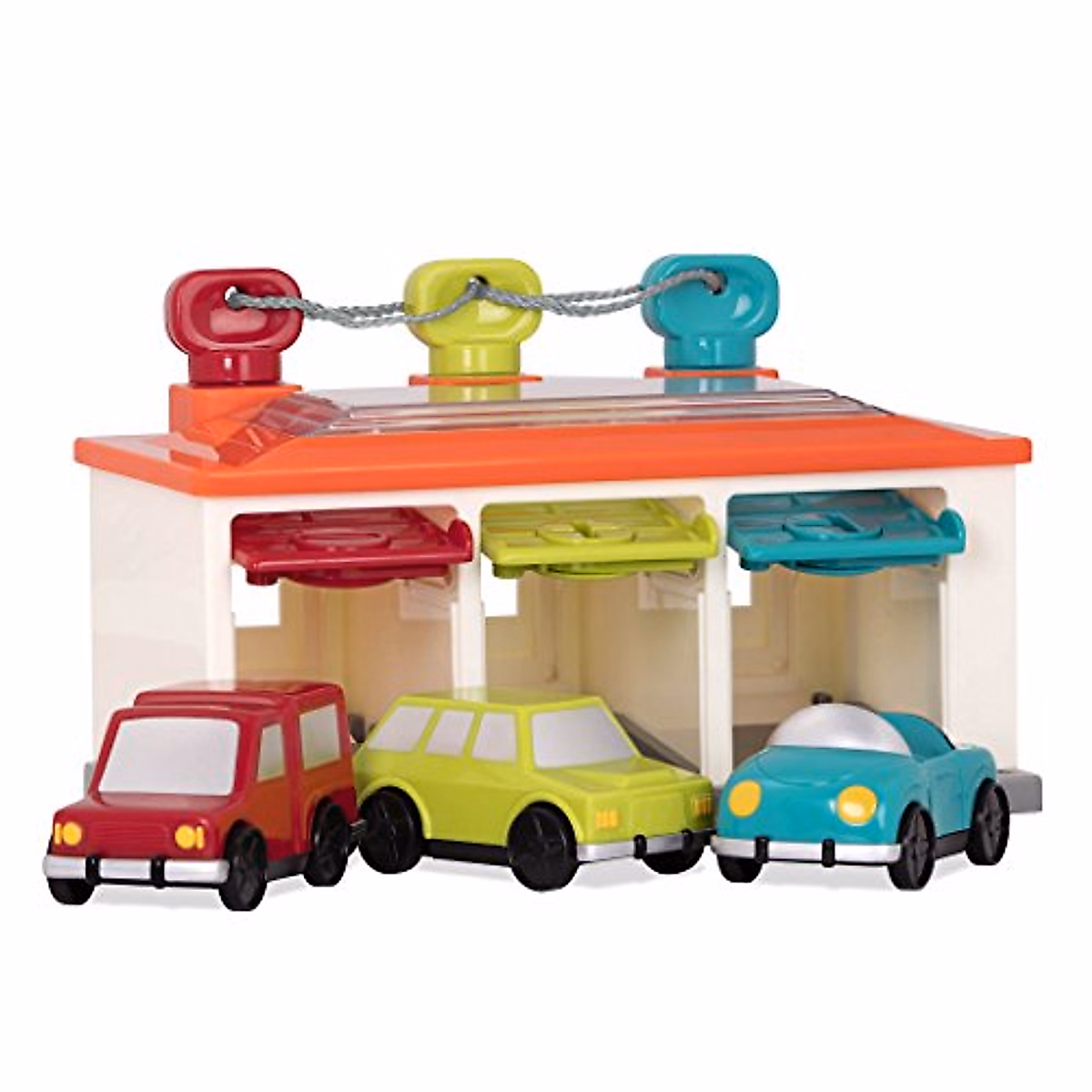 Battat – Car & Color Sorting Playset – Cause-And-Effect Toy – Push & Go Cars – Color-Coded Matching – 2 Years + – 3-Car Garage