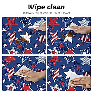Round Tablecloth Patriotic American Stars Fitted Elastic Waterproof Wipeable Table Cloth Cover Decorations Table Pad Cover for lndoor Outdoor-Small