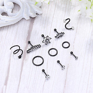 MILACOLATO Cartilage Earring 11Pcs 16G 18G Stainless Steel Cartilage Earrings Stud Hoops Conch Forward Helix Earrings Tragus Daith Piercing CZ Barbell Stud Cartilage Piercing Jewelry for Women of All Ages-black