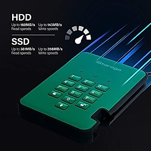 iStorage diskAshur2 HDD 2TB Green - Secure portable hard drive - Password protected, dust and water resistant, portable, military grade hardware encryption USB 3.1 IS-DA2-256-2000-GB