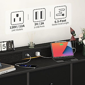 Yoobure Dresser for Bedroom with Charging Station and LED Lights, Tall Dresser TV Stand with 10 Storage Drawers,Fabric Black Dressers & Chests of Drawers,Wood Dresser for Bedroom Closet Organizer