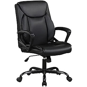 Home Office Chair Ergonomic Office Chair Desk Chair PU Leather Task Chair Executive Rolling Swivel Mid Back Computer Chair with Lumbar Support Armrest Adjustable Chair,Black