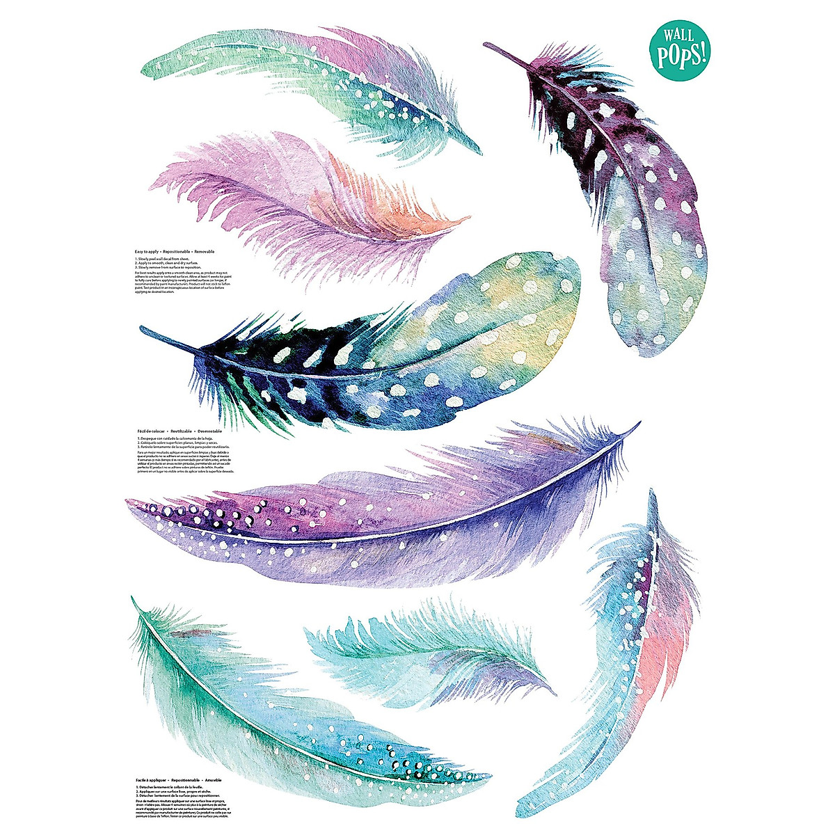 WallPops DWPK2462 Celestial Feathers Wall Art Kit, Multicolor