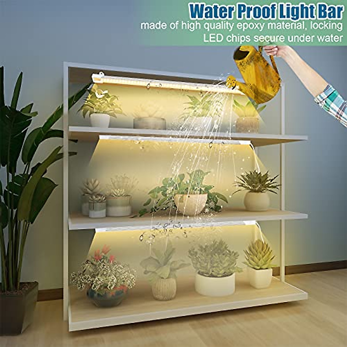 LED Plant Grow Light Strips Full Spectrum Grow Lights for Indoor Plants with Auto On/Off 3/6/12H Timer, 5 Dimmable Levels 192 LEDs Sunlike Grow Lamp for Hydroponics Succulent,Waterproof 4 Pack