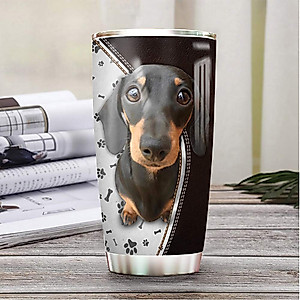 20oz Dachshund Tumbler, Dachshund Kisses Fix Everything, Gifts for Dachshunds Lovers, Coffee Thermos for Women, Stainless Steel Double Wall Vacuum Insulated Coffee Mug, Travel Cup with Lid