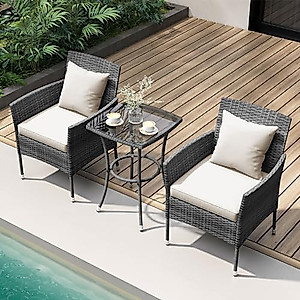 Tangkula 3 Piece Furniture Wicker Rattan Outdoor Patio Set, Onesize, Grey
