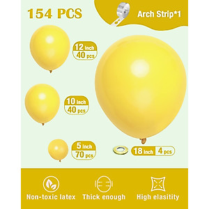 Styirl Yellow Party Latex Balloons - 154 Pcs 5/10/12/18 inch Birthday Party Balloons for Halloween/Christmas/Graduation Decorations, Yellow Globos Ballons Decorations for Mickey Theme Party