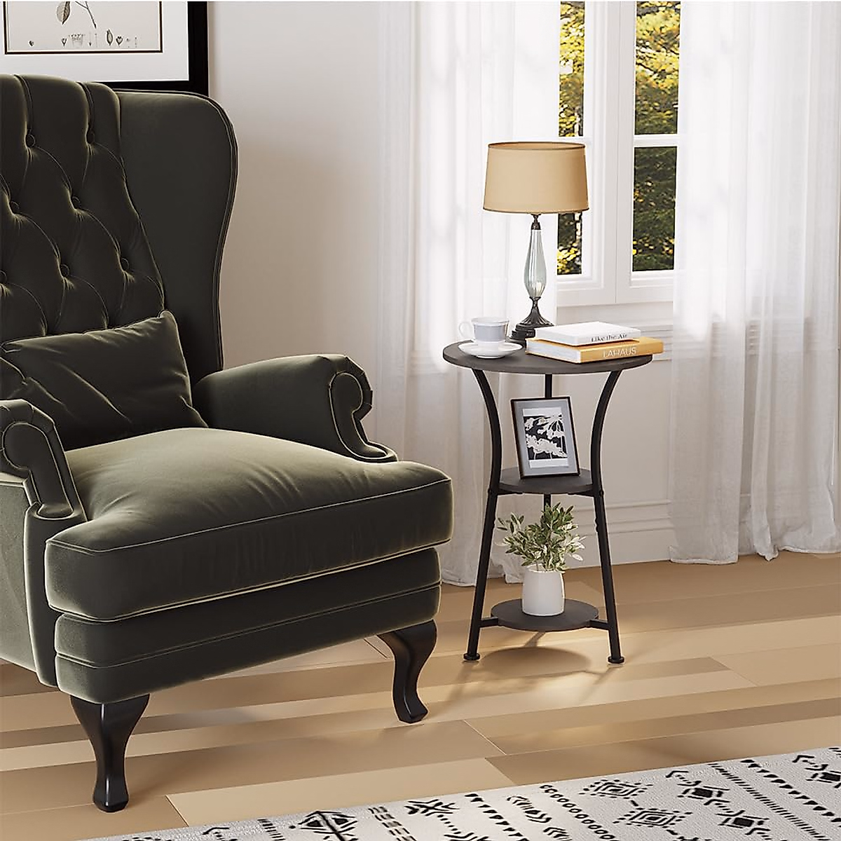 Dulcii Small Round End Table for Narrow and Small Space, 3-Tier Round Accent Couch Beside Table, Modern Side Table Corner Sofa Table Nightstand for Living Room Bedroom,Grey