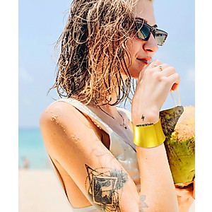 BOMAIL 2 Pcs Cuff Bangle Bracelet Set for Women Open Wide Wire Bracelets Gold Wrist Cuff Wrap Bracelet Adjustable