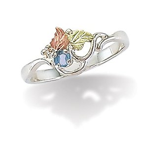 Sterling Silver Black Hills March Birthstone Ring with 3 MM Round Synthetic Aquamarine - Ring Size 9