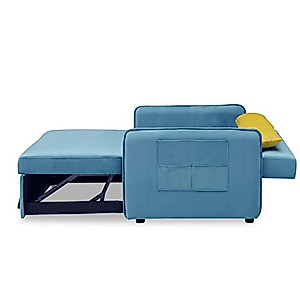 FANYE Velvet Upholstered Loveseat Sleeper w/Side Storage Pockets, 54'' 2-Seaters Sofa with Pull-Out Couch Bed with 2 Pillows & Adjustable Backrest for Living Room Apartment Office Compact Space, Teal