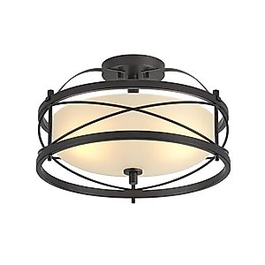 LHLYCLX Entryway Drum Light Fixtures, Semi-Flush Mount Rustic Ceiling Light for Hallway Living Room Bedroom Kitchen, Old Bronze Finished (Brown)