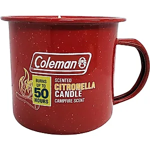 Coleman Scented Outdoor Citronella Candle in Tin Mug, Campfire Scented Rustic Outdoor Camping Candle, Up to 50h Burn Time