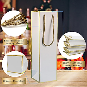 Miraclekoo Wine Gift Bag for Wine Bottles, 4 Pcs Luxury Wine Bottle Gift Bags, 4"x4"x13.8" Whiskey/Liquor Wine Bottle Bags For Gifts,Gold Foil White Wine Bags with Handles