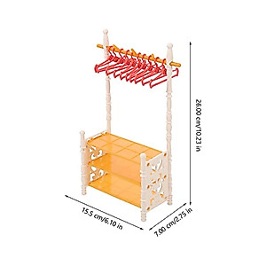 Toyvian Mini Clothes Hanger Rack Doll Dress Up Storage Rack Mini Shoe Rack for Doll Mini Clothes Rack Clothing Rack with Storage Shelf Miniature Wardrobe for Dollhouse, 10.22in