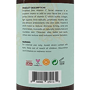 Simplified Skin Vitamin C Facial Cleanser (8 oz) Gel for Daily Anti-Aging & Acne Treatment. Clear Pores on Oily, Dry & Sensitive Skin. Natural Makeup Removing Face Wash