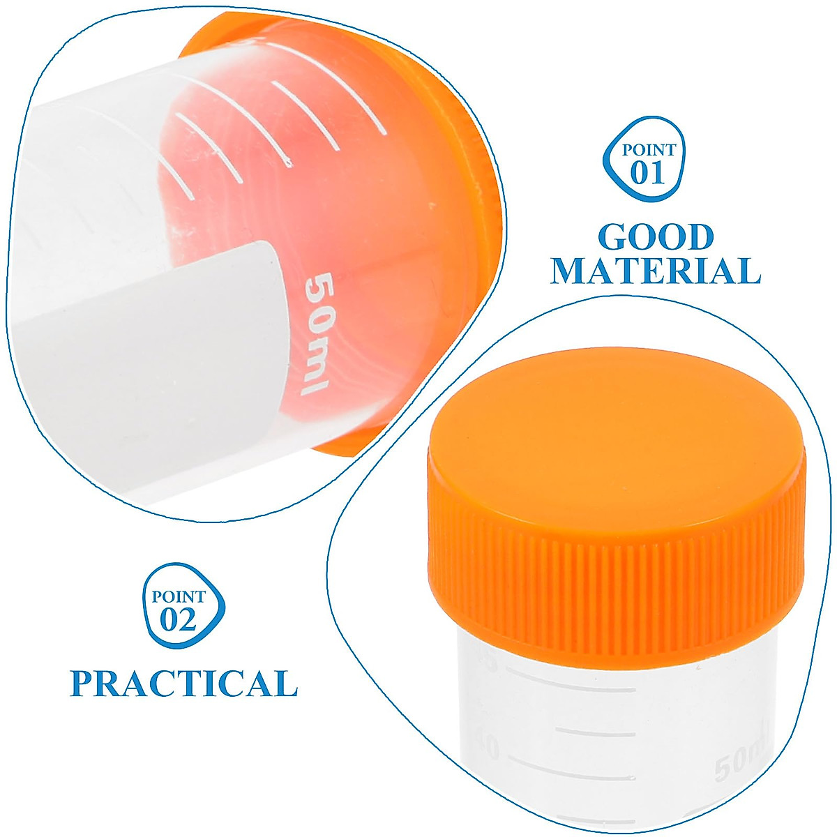 iplusmile Centrifuge Tubes Plastic Vial, 50ml Polypropylene Centrifuge Tube Flat-Bottom Tube Containers with Screw Cap for Laboratory Lab School Educational, 50pcs