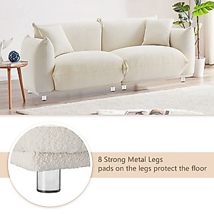 Fulocseny Mid Century 86'' Modern Couch for Living Room,Lambswool Fabric 3 Seater Sofa,Solid Wood Frame and Stable Metal Legs with 2 Pillows,Sofa Furniture Apartment (White, 85.8''*34.5''*29.5'')