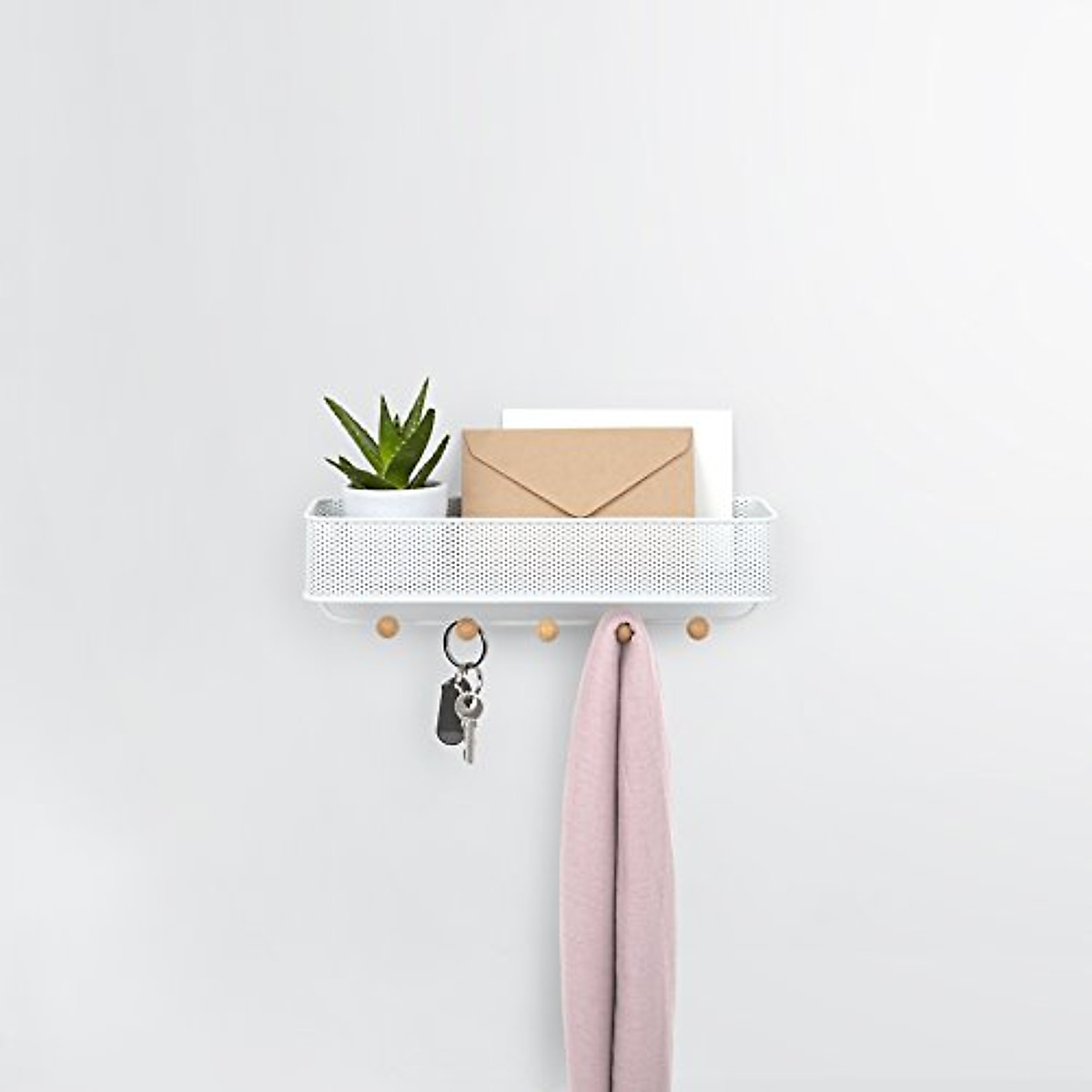 Umbra Estique Entryway Organizer, Great for Storing Keys, Small Accessories, Mail, Wallets and More, White Finish