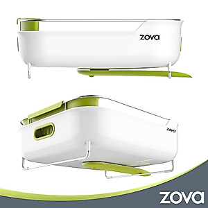 zova Premium Stainless Steel Dish Drying Rack with Swivel Spout, Dish Drainer Utensil Organizer for Kitchen– Medium, White &Green