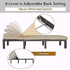Tangkula Rattan Wicker Chaise Lounge Chair, Outdoor Patio Lounger Recliner Chair w/Adjustable Backrest, Heavy-Duty Reclining Chair Sunbed with Thick Zippered Cushion for Garden Yard Patio (1, Brown)