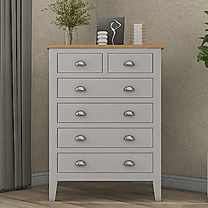 Knocbel Classic 6-Drawer Chest for Bedroom, Living Room Nursery Room Bedroom Dresser Storage Chest of Drawers (Gray and Oak Chest)