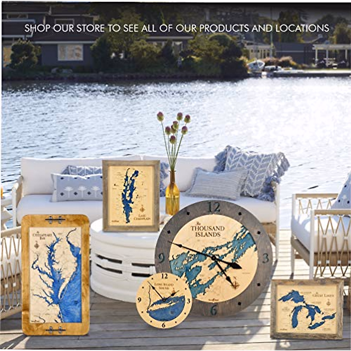 Sea & Soul Chesapeake Bay 3-D Nautical Wood Chart 12" Wall Clock, Handcrafted in The USA, Topographic Water Map Clock, Carved Lake Art Wall Clock, Coastal Décor (Deep Blue)