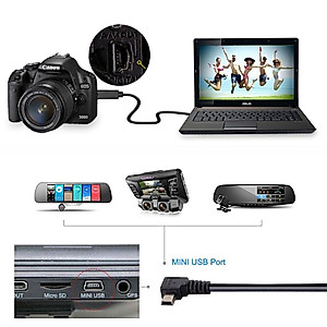 chenyang Mini USB Cable USB 2.0 Male to Mini USB 5 Pin Male 90 Degree Down Angled Charging Data Transfer Extension Cable 0.5M