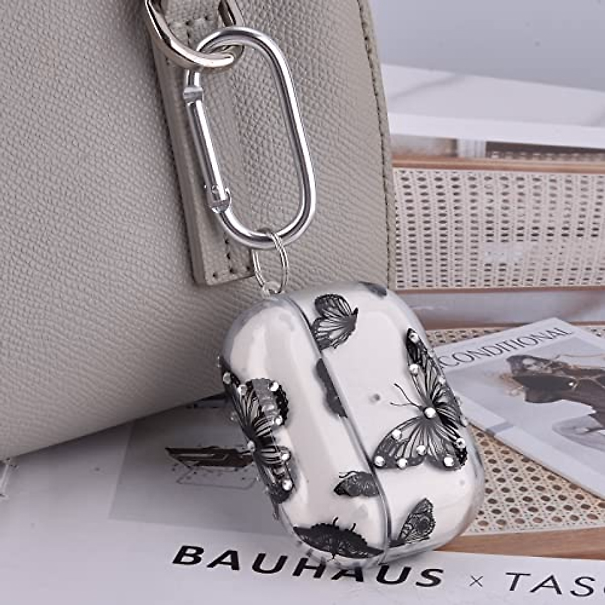 Worryfree Gadgets Case Compatible with Apple AirPods Pro Case Stylish TPU Cover Full Protective Pro Charging Case Skin Cover with Keychain, Black Butterfly