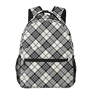 KIDZOY Black Blue Argyle Tartan Plaid Teens Laptop Backpack Cartoon Unisex Student School Bookbag Casual College Daypack For Boys Girls Travel Hiking Camping