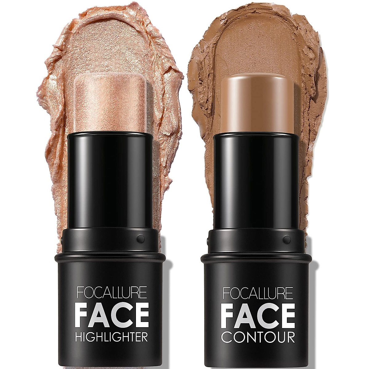 FOCALLURE 2 Pcs Mineral Cream Contour Stick,Moisturize Highlighter and Bronzer Pen,Non Stick Face Brightens & Shades Pencil,Long Lasting & Smooth Gliding Face Illuminator Makeup,Medium