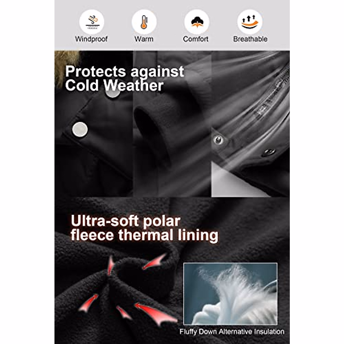 CREATMO US Men's Big and Tall Winter Hooded Coat Waterproof Warm Long Puffer Jacket Parka winter jackets Fleece Lined Black 6X