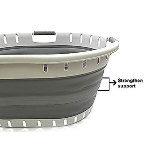 SAMMART 57L (15 Gallons) Collapsible 3-Handled Plastic Laundry Basket - Oval Tub - Portable Washing Tub-Space Saving Laundry Hamper (1 pc - Oval, Dark Grey)