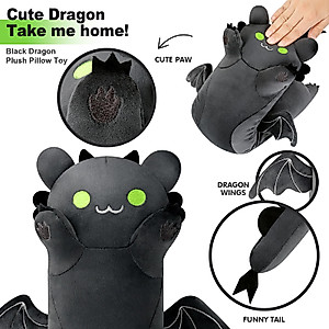 PEACH CAT Long Dragon Cat Plush Pillow Cute Dragon Cat Stuffed Animal for Boys and Girls Black 19.6"