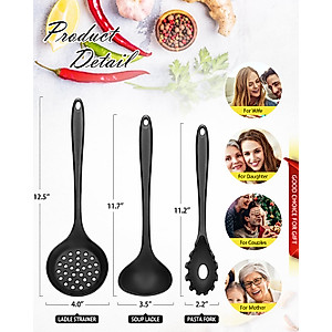 3 Pcs Silicone Kitchen Utensils Set, Soup Ladle-Pasta Fork-Slottede Spoon, Nonstick BPA Free High Heat Resistant Cooking Utensils for Mixing, Serving, Draining, Turning, Stirring