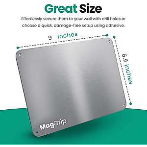 MagGrip GripPlate Stainless Steel Plate Spice Jar Grips | Easily attach over 6 Large 6.5 x 9 Inches | Any Space, Any Place not Included