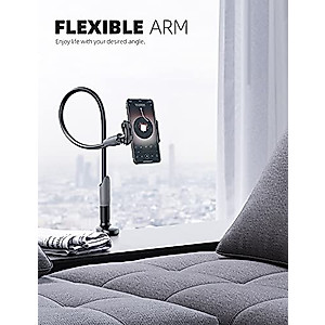 Lamicall Phone Holder Bed Gooseneck Mount - Cell Phone Clamp Clip for Desk, Flexible Lazy Long Arm Headboard Bedside, Overhead Mount Stand, Compatible with iPhone 14 Plus / Pro Max XR X 8 7 6 Plus