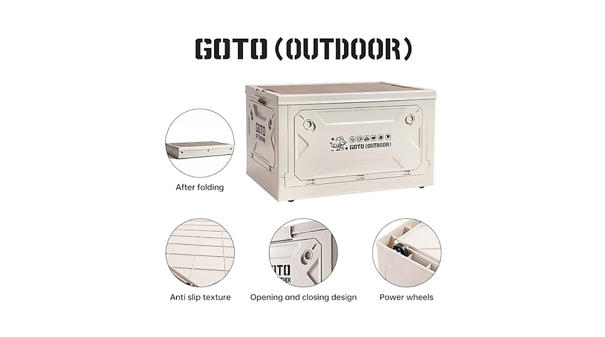 GOTO 50L Folding Storage Box with Wooden Lid for Space-Saving Storage