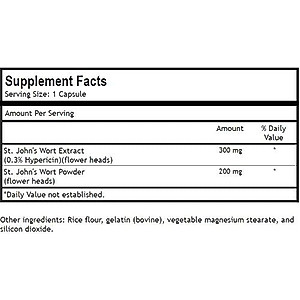 St John's Wort Extract Supplement: 500mg Vitamin Herb for Mood, Serotonin and Dopamine. Manages Stress, Sadness, Seasonal Mild Depression. 100 Saint John Wort Capsule Pills…