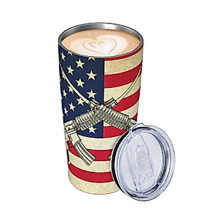 VKKOEWL Flag Of USA With Guns Stainless Steel Insulated Tumbler 20 Oz Travel Water Bottle Coffee Mug Drink Cup With Lid Straw