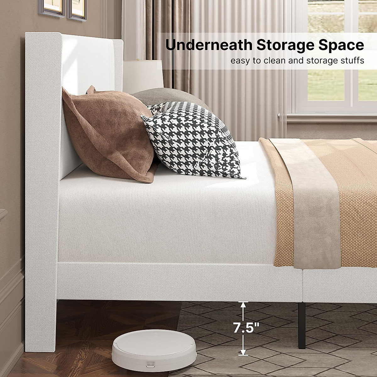 Gizoon Full Bed Frame with Wingback Headboard, Upholstered Platform Bed with Modern Geometric Headboard, Wooden Slats, Noise-Free, No Box Spring Needed