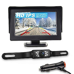 JPP HD Backup Camera and Monitor Kit, Car Rear View observation system, Newly Upgraded 4.3 Inch IPS FHD Color Display and a Waterproof Night Vision License Plate Reverse Camera for Car/RV/Truck/Pickup
