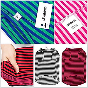 Dog Shirts Cotton Striped T-Shirts, Breathable Basic Vest for Puppy and Cat, Super Soft Stretchable Doggy Tee Tank Top Sleeveless, Fashion & Cute Color for Boys and Girls (L, Black+Red)