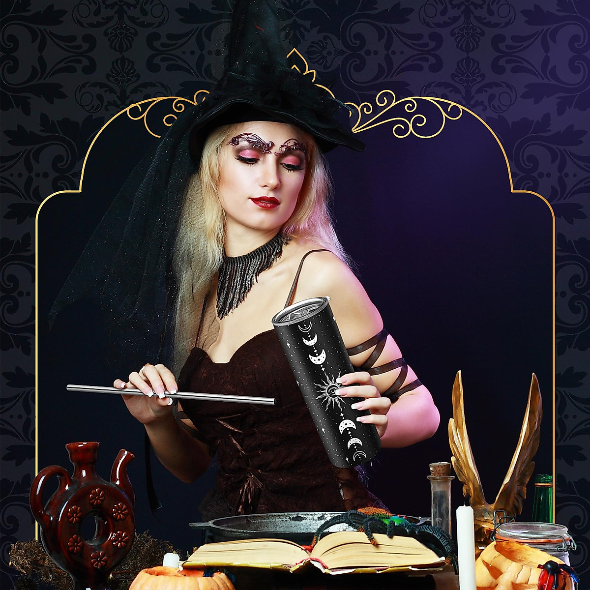 Tioncy Moon Phase Witch Gifts Christmas Goth Moon Tumbler with Lid and Straw Witch Makeup Bag Moon Phase Keychain Witch Stuff for Xmas Witchcraft Women Female Friends Birthday I'm Not Sugar Spice