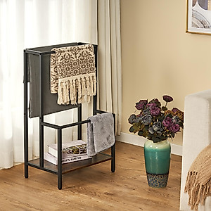 TITFVM 3 Tier Towel Rack Stand, Freestanding Blanket Rack Ladder, Industrial Blanket Stand, Display Rack for Oversized Bath Towels, 16.93"L x 11.81"W x 30.32"H, Blanket Holder with Shelf, Rustic Brown