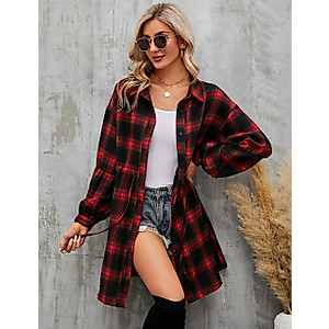 Blooming Jelly Womens Plaid Dresses Flannel Fall Long Sleeve Dresses Christmas Dress Winter Dresses for Women 2023(Large,Red Plaid)