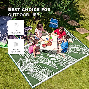 wikiwiki Outdoor Rugs 9x18 for Patios Clearance, Waterproof & Portable Camping Rugs for Outside Your RV, Large Indoor/Outdoor Plastic Straw Mats, Perfect for Deck,Balcony,Pool,Green, Rugscape Series