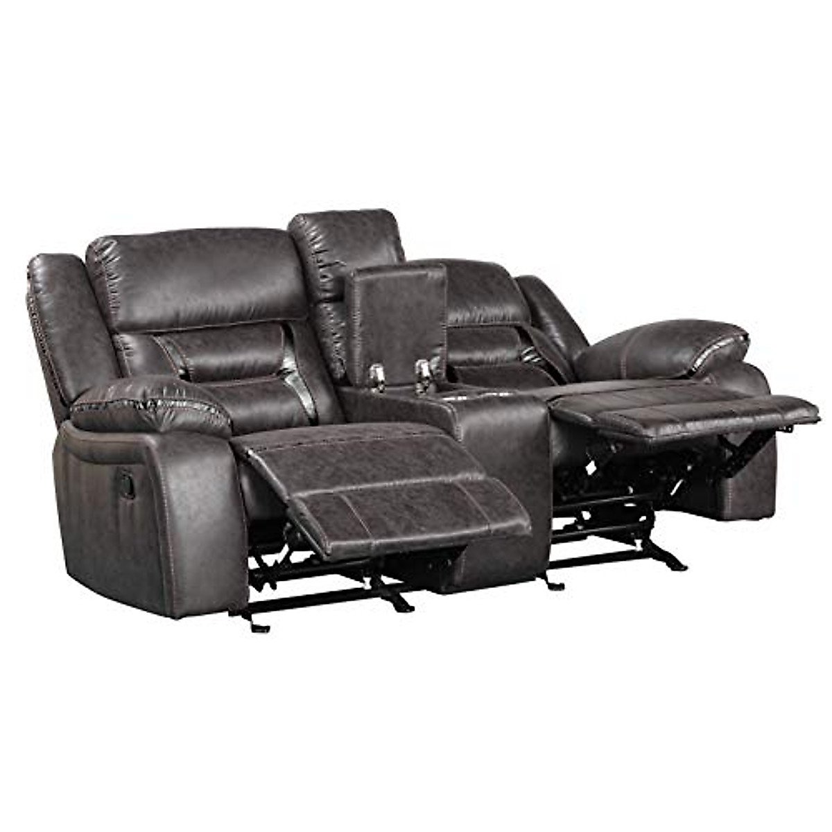 Roundhill Furniture Elkton Manual Motion Reclining Sofa and Loveseat with Storage Console, Dark Chesnut